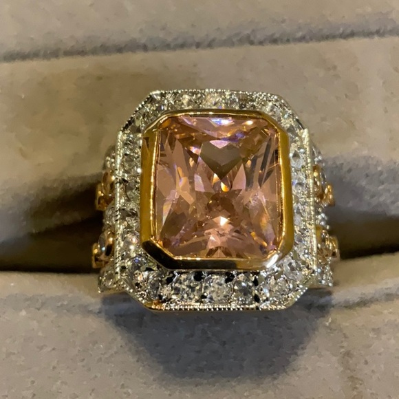 Jewelry | Chunky Large Pink Stone Gold Toned Sterling Silver 925 Ring ...